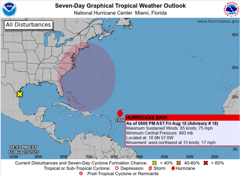 Hurricane Erin Strengthens as Forecast Shows Offshore Track — Long ...
